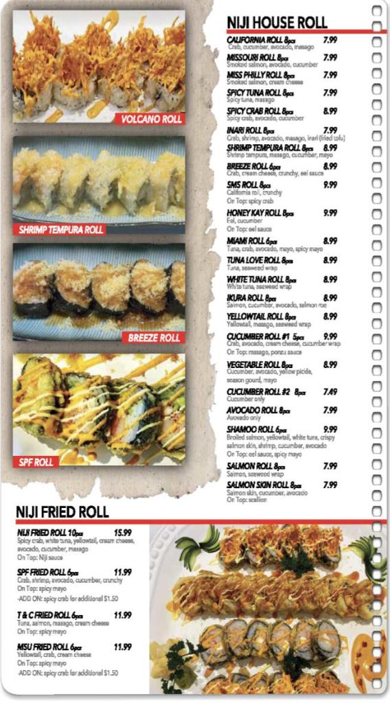 Menu | Niji Sushi Bar